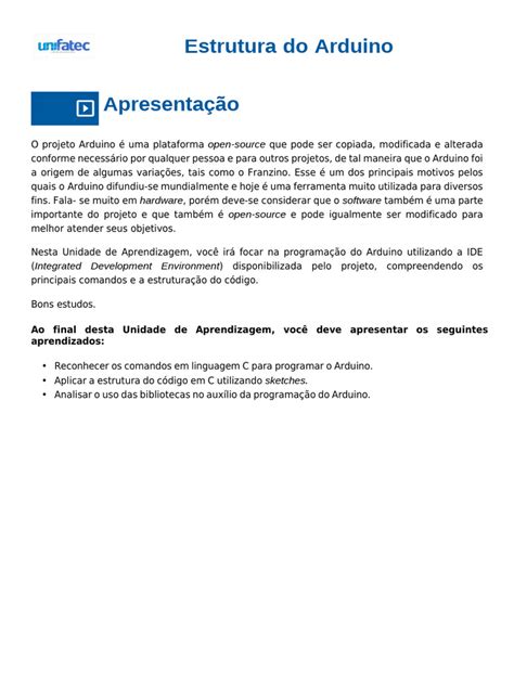 Aula 2 Estrutura Do Arduino Pdf Arduino Controle De Fluxo
