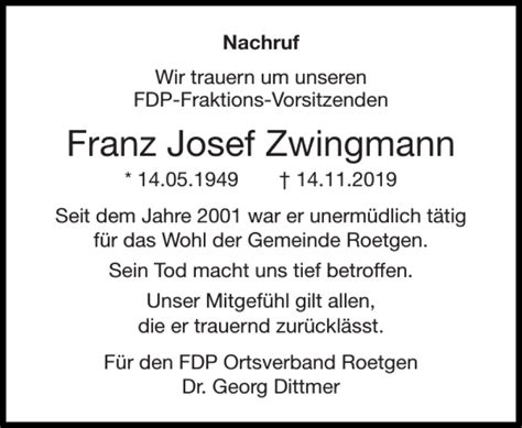 Traueranzeigen Von Franz Josef Zwingmann Aachen Gedenkt