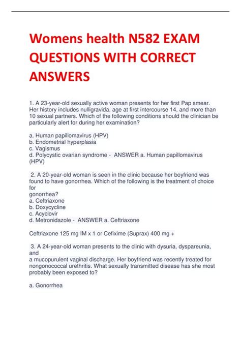 Womens Health N582 EXAM QUESTIONS WITH CORRECT ANSWERS N582 Stuvia US