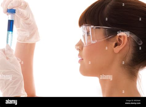 Beautiful Female Lab Worker Holding Up Test Tube Stock Photo Alamy