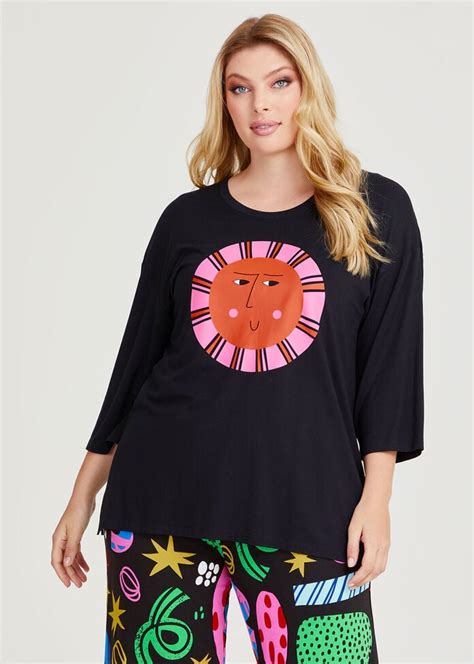 Shop Plus Size Bamboo Sunshine Pyjama Top Black Taking Shape Au