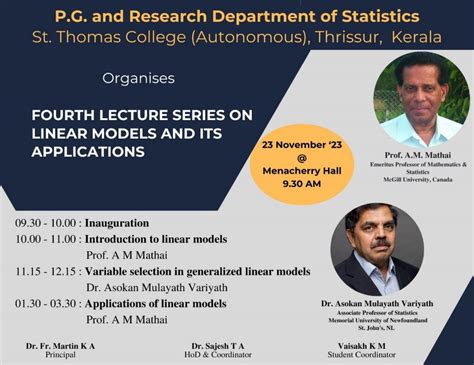 Fourth Lecture Series On Linear Models And Its Applications St Thomas
