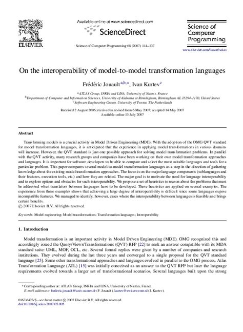 Pdf On The Interoperability Of Model To Model Transformation Languages