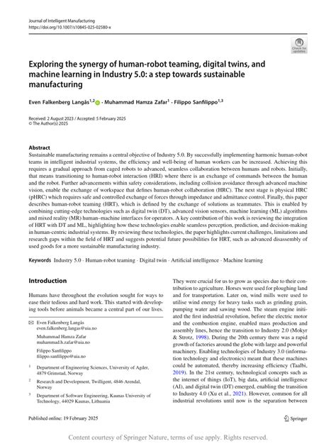 Pdf Exploring The Synergy Of Human Robot Teaming Digital Twins And Machine Learning In