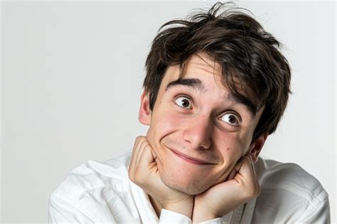 Man Embarassed Shy Young Guy Smiling Timidly In Romantic Moment Premium Ai Generated Image