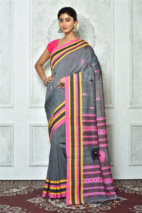 Buy Samyukta Singhania Grey Cotton Striped Saree Online Aza Fashions