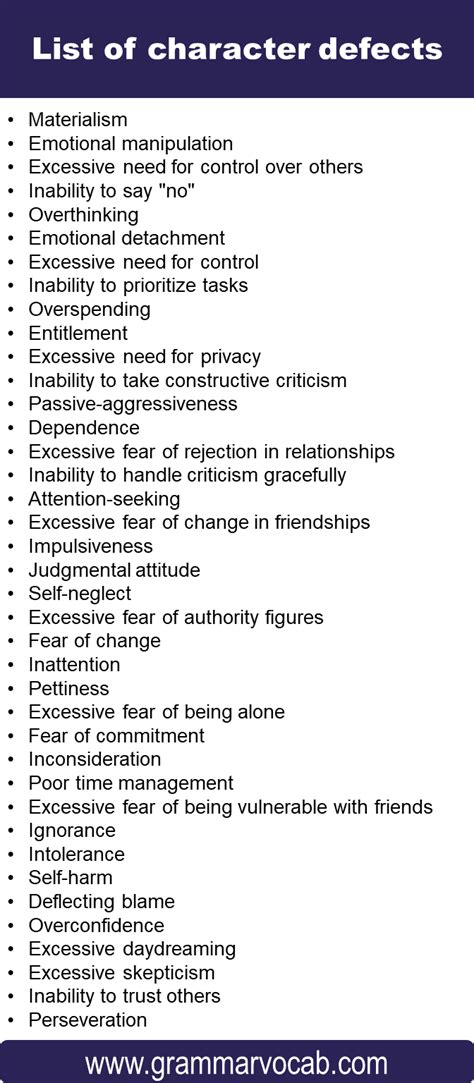 List Of Character Defects And Flaws Grammarvocab