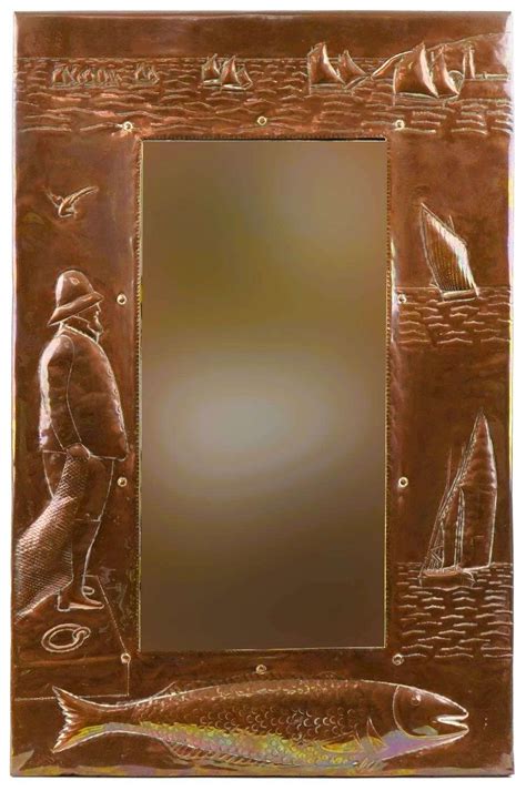 Newlyn School Arts And Crafts Rectangular Copper Mirror