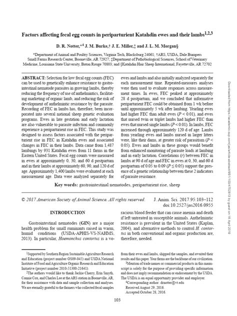 Factors Affecting Fecal Egg Counts In Periparturient Katahdin Ewes And