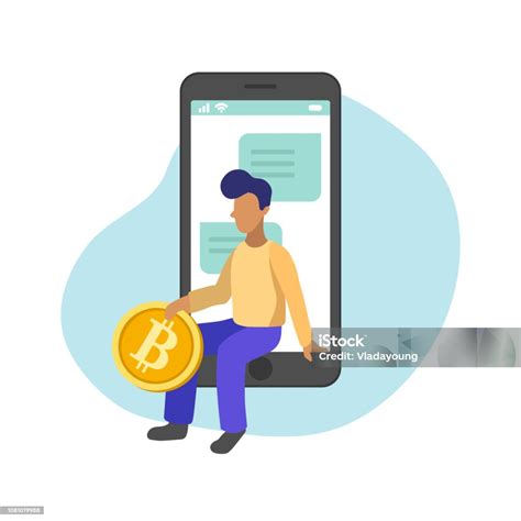 스마트폰 애플 리 케이 션 플랫 미니 멀 스타일에 관리 골드 Bitcoins 남자 벡터 일러스트 레이 션의 적립 돈을 절약 가상