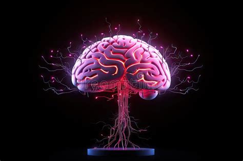 Digital Ai Electronic Brain Made From Metallic With Neon Light Neural