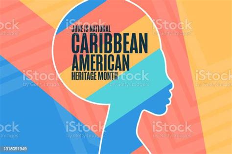 6월은 국립 카리브해 미국 유산의 달입니다 휴일 개념 배경 배너 카드 텍스트 비문이있는 포스터용 템플릿 벡터 Eps10 그림입니다 카리브 문화에 대한 스톡 벡터 아트 및