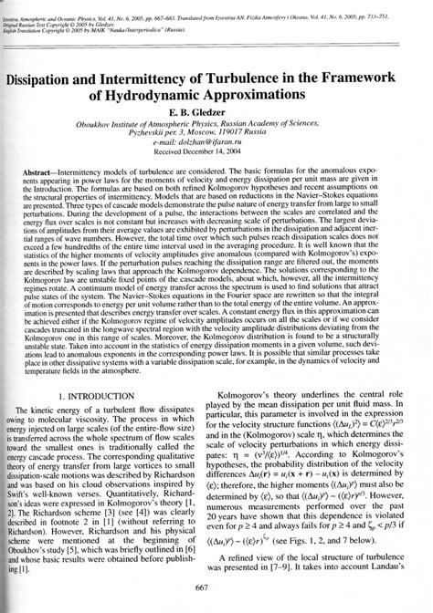 Pdf Dissipation And Intermittency Of Turbulence In The Framework Of Hydrodynamic Approximations