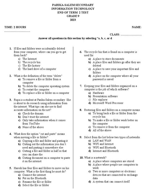 Grade 9 It Term 2 End Of Term Test 2023 2 Pdf Computer File