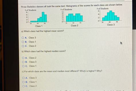 Solved Three Statistics Classes All Took The Same Test