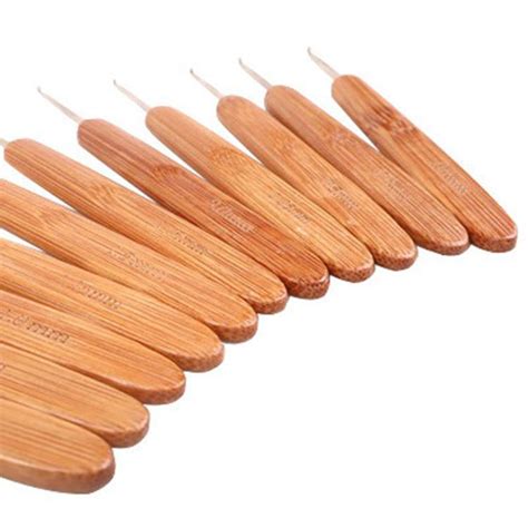 Badu Bg 10 бр Опаковка Куки за плетене на една кука Бамбукова дръжка Алуминиеви куки за плетене