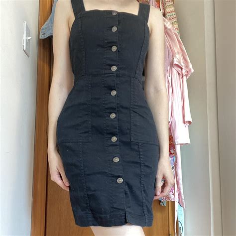 Black Stretchy Denim Button Up Dress By Divided By Depop