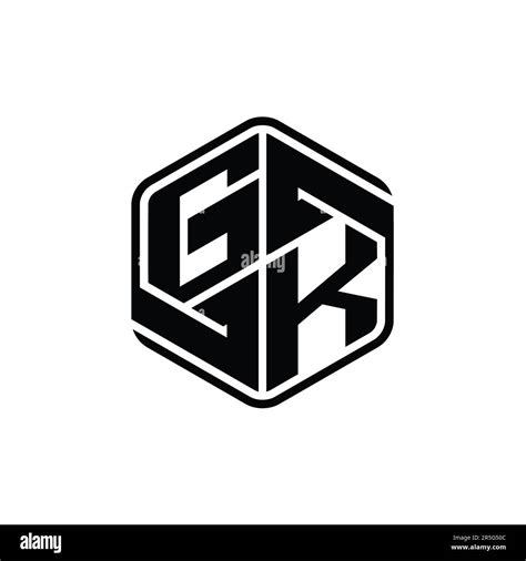 Gk Letter Logo Monogram Hexagon Shape With Ornament Abstract Isolated Outline Design Template