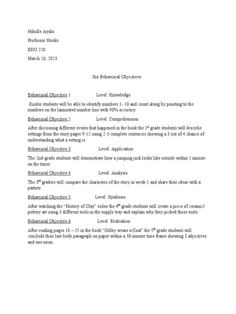 Six Behavioral Objectives Pdf