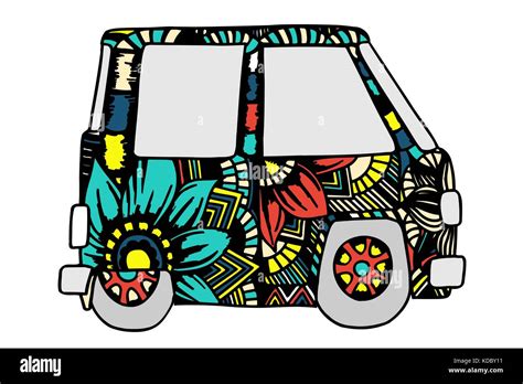 Peace Hippie Van Coloring Pages Clipart Illustration Of A Black And