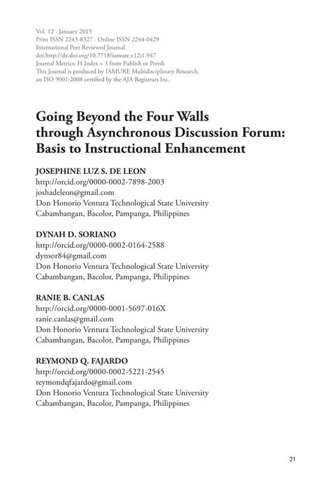 Pdf Going Beyond The Four Walls Through Asynchronous Discussion Forum