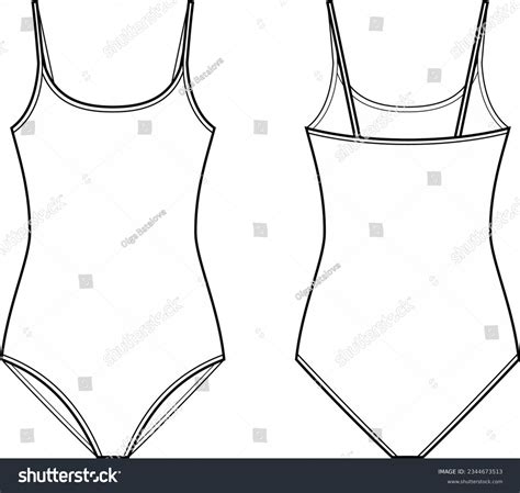 One Piece Swimsuit Flat Sketch Bathing Stock Vector Royalty Free