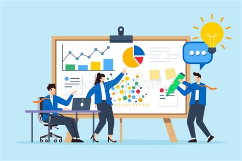 Flat Illustration Of Team Of Experts Brainstorming Ideas With Data