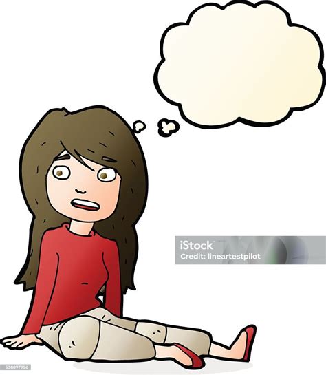 Fille Assise Sur Le Sol En Dessin Animé Avec Bulle De Pensée Vecteurs