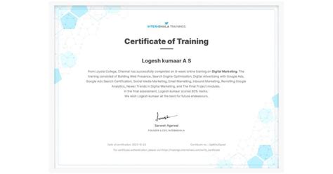 Successfully Completed The Digital Marketing Training From Internshala Trainings Logesh Kumaar