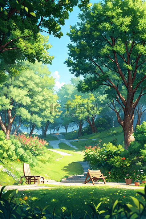 夏日清新治愈树林插画图片 千库网