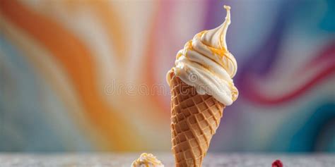 Vanilla Ice Cream Cone On Swirled Background Stock Illustration
