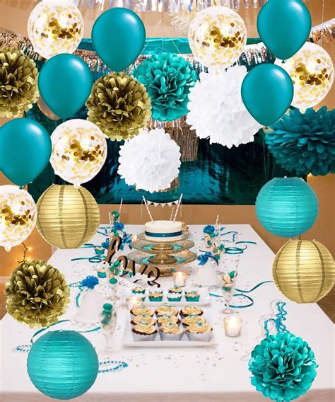 Teal Turquoise Gold Birthday Decorations For Women Teal
