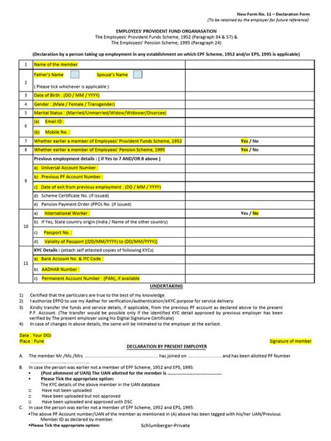 Pf Declaration Form 11 Instructions Pdf Access Control