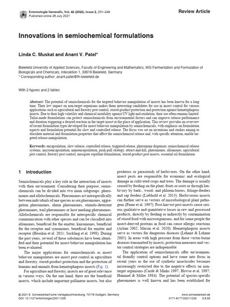 Innovations In Semiochemical Formulation Pdf Emulsion Chemical Substances