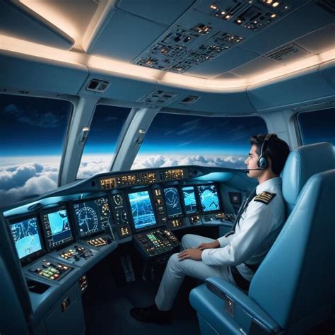 Pilot In Cockpit Professional Aviator Operating Aircraft With Focused