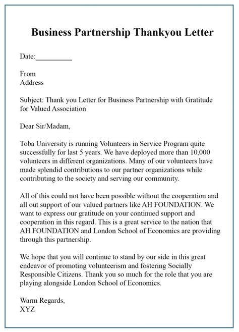 Sample Thank You Letter For Business Partnership With Example