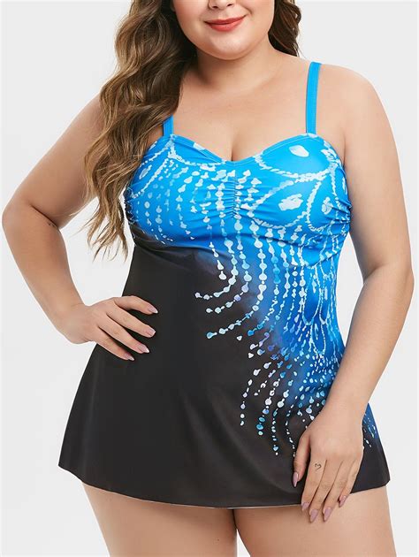 [24 Off] 2021 Printed Ruched Plus Size Tankini Swimsuit In Ocean Blue
