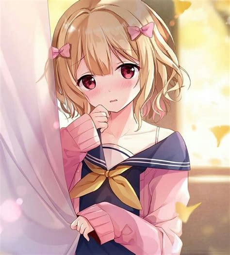 Shy Anime Girl With Blue Eyes And Blonde Hair