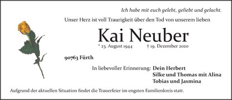 Traueranzeigen Von Kai Neuber Trauer Nn De