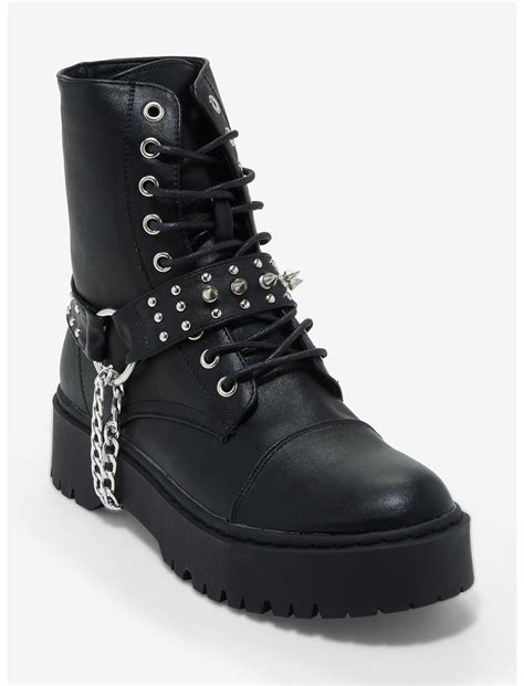 Black Spike And Chain Combat Boots Hot Topic