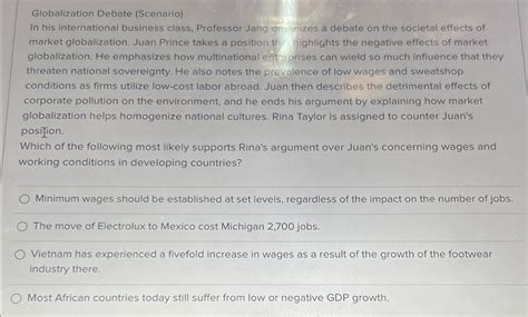 Solved Globalization Debate Scenarioin His International