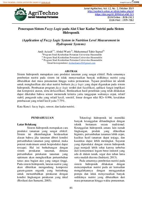 Pdf Penerapan Sistem Fuzzy Logic Pada Alat Ukur Kadar Nutrisi Pada