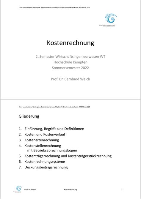 Kostenrechnung Zusammenfassung Skript StuDocu
