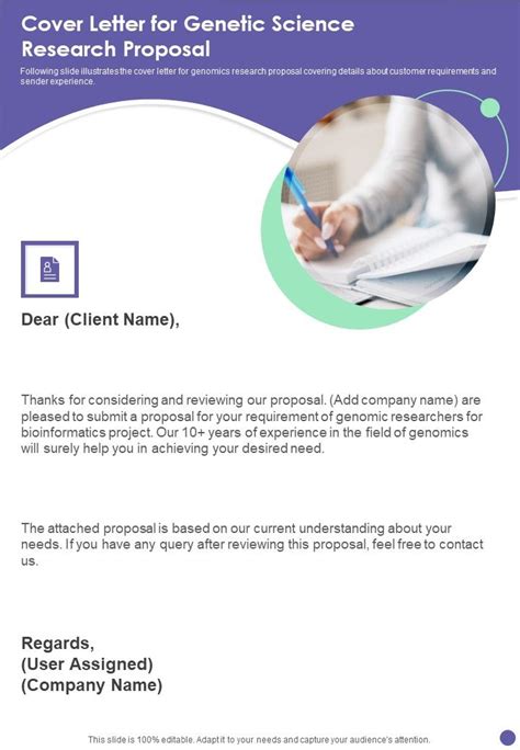 Cover Letter For Genetic Science Research Proposal One Pager Sample Example
