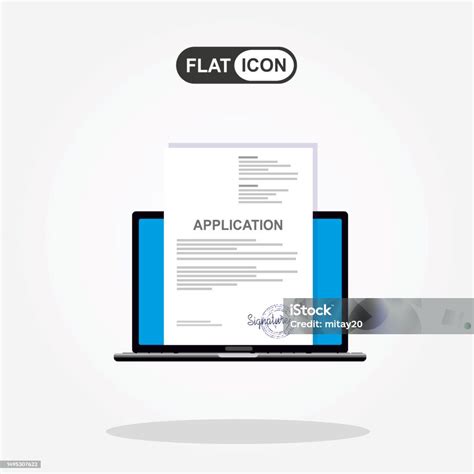 벡터 일러스트 레이 션의 전자 응용 프로그램 노트북으로 온라인으로 전자 응용 프로그램에 서명 계약서에 대한 스톡 벡터 아트 및 기타 이미지 Istock