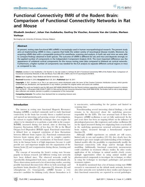 Pdf Functional Connectivity Fmri Of The Rodent Brain Comparison Of Functional Connectivity