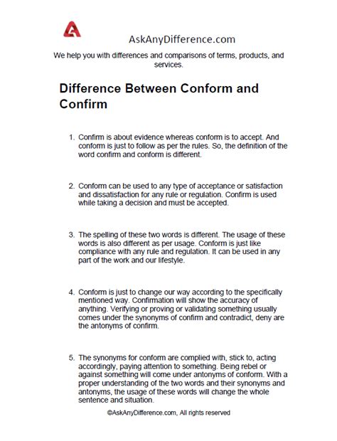 Difference Between Conform And Confirm