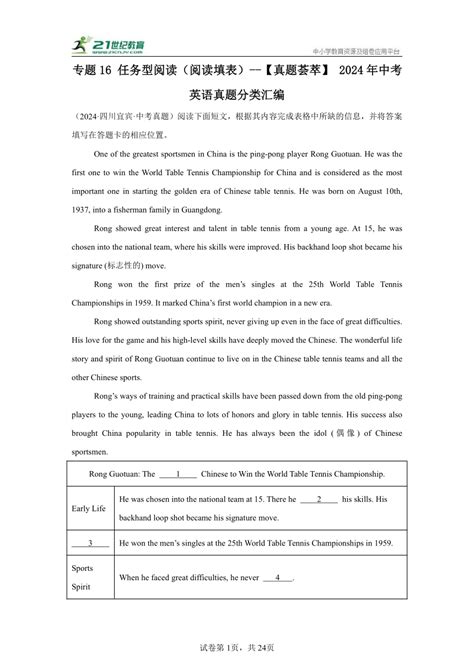 专题16 任务型阅读（阅读填表） 【真题荟萃】 2024年中考英语真题分类汇编（含解析） 21世纪教育网
