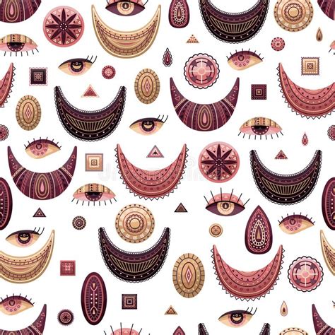 Vector Seamless Pattern With Boho Illustrations Bohemian Background In