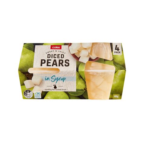 Buy Coles Diced Pears In Syrup 4 Pack 480g Coles